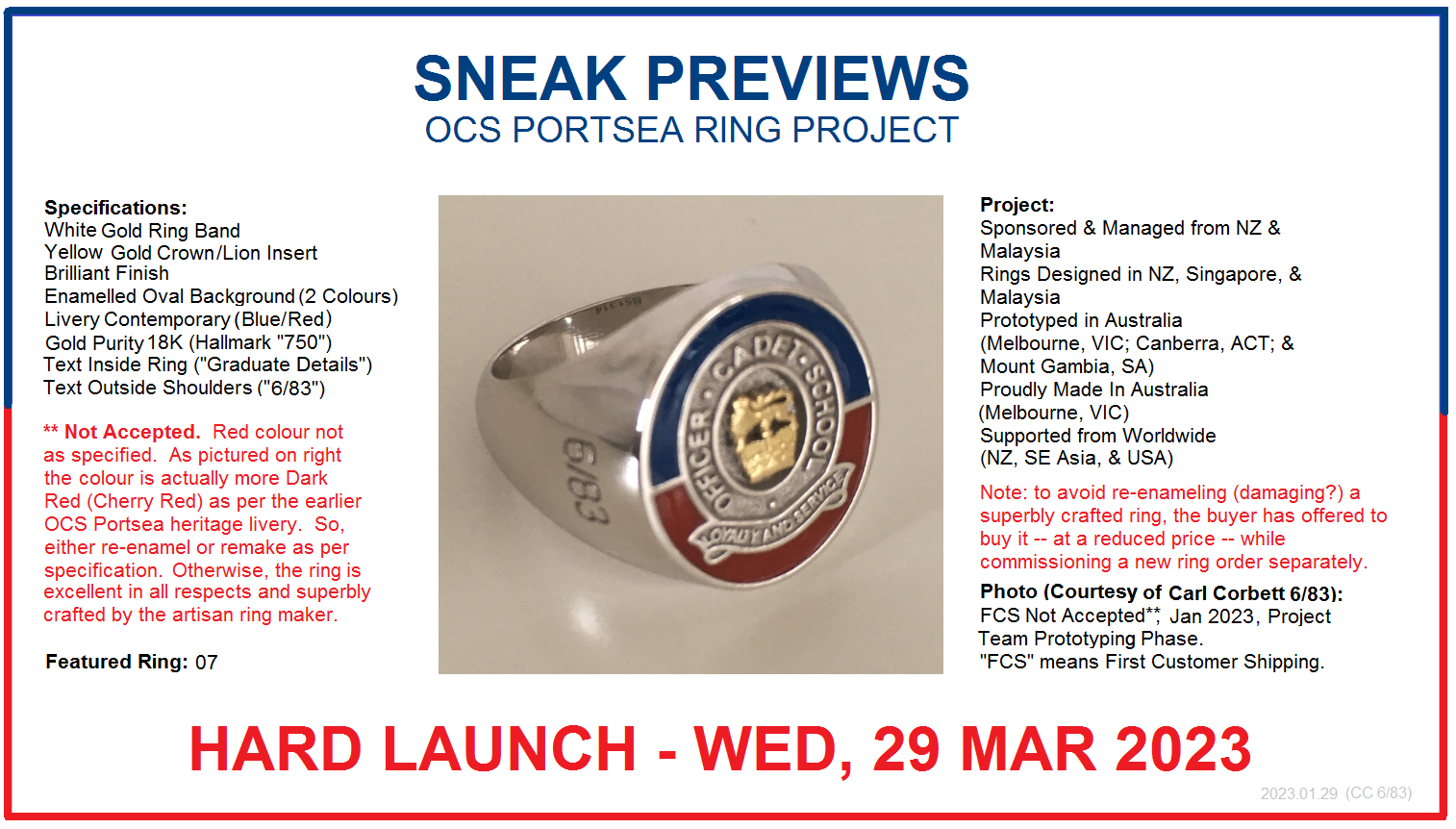 OCS Ring Photos – Project Update – Officer Cadet School Portsea